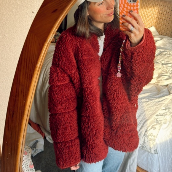 Urban Outfitters | Jackets & Coats | Urban Outfitters Red Fuzzy Jacket ...